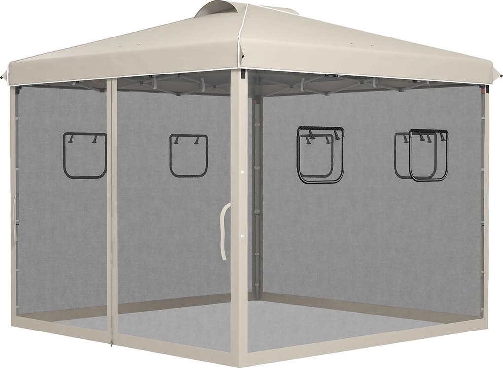 Outsunny Letní altán cca 3 x 3 m, altán s 4 síťovanými závěsy, zahradní altán s UV ochranou, pop-up altán s okny, s nosící taškou, pro zahradu, altán,