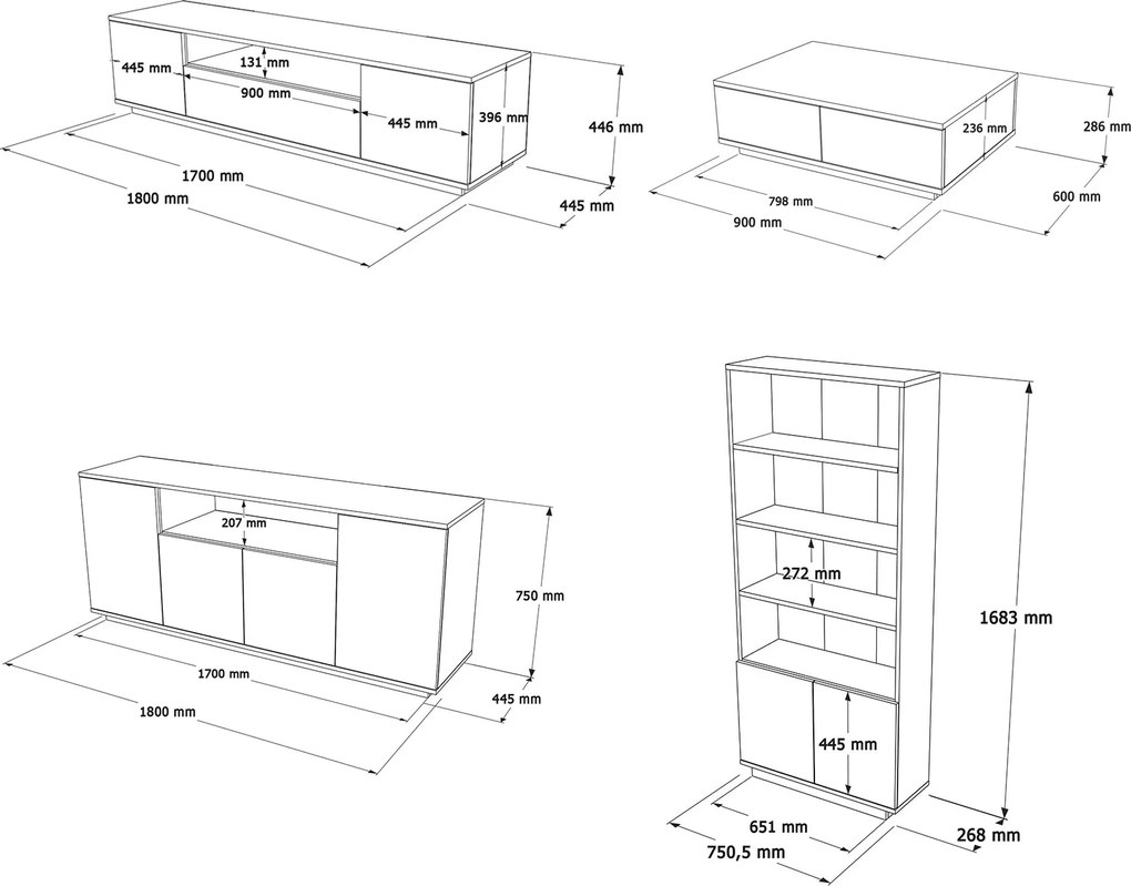 Sada nábytku do obývacího pokoje Fr 19 borovice Atlantic/bílá