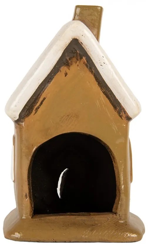 Hnědý keramický svícen na čajovou svíčku domek Village - 10*10*16 cm