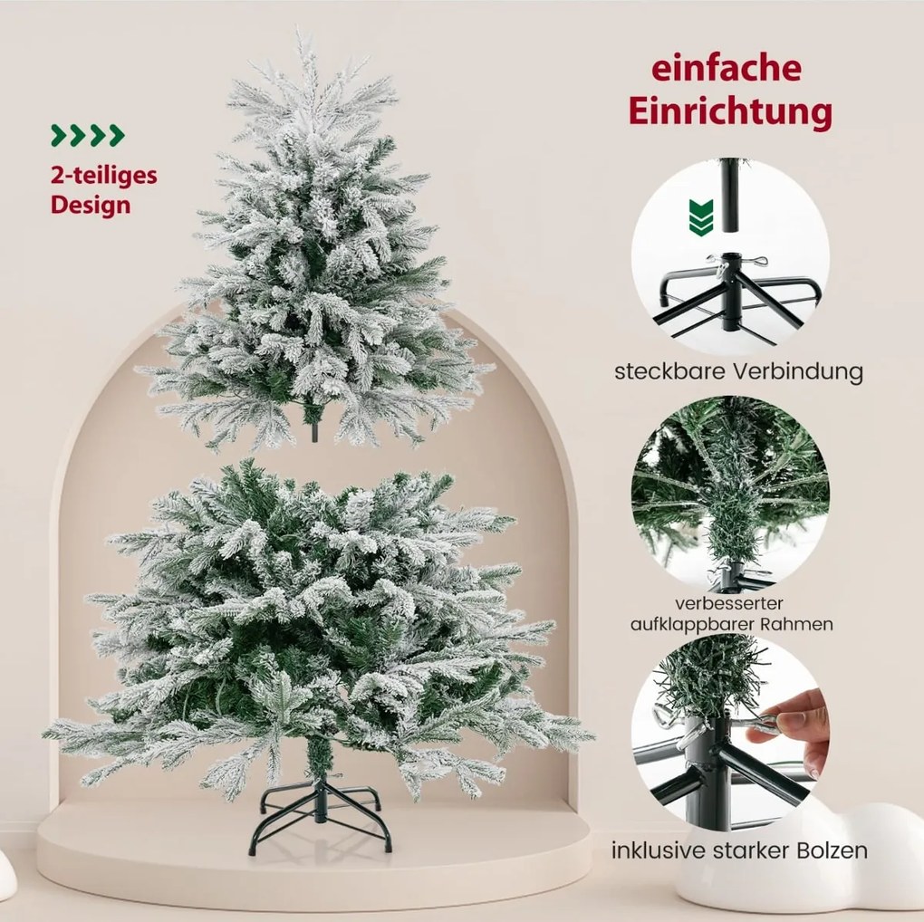 Costway 135 cm umělý vánoční stromek se sněhem a 688 smíšenými větvemi vánoční