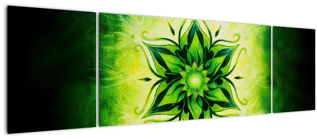 Obraz - Květinová mandala v zeleném pozadí (170x50 cm)