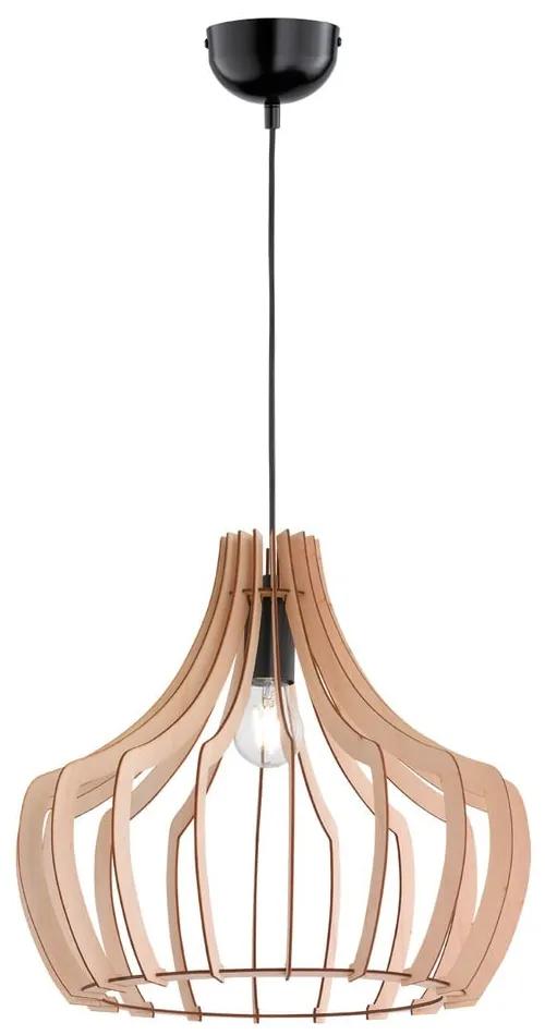 Světle hnědé závěsné svítidlo ze dřeva a kovu Trio Wood, výška 150 cm |  SOUSEDÉ