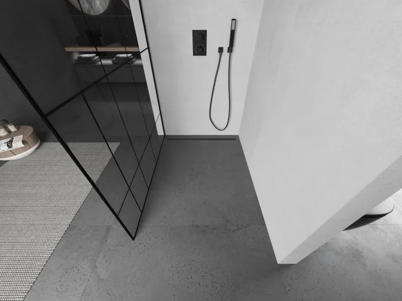 Mexen Kioto L, sprchová zástěna Walk-In 90 x 200 cm, 8mm čiré sklo černý vzor, černý profil, 800-090-103-70-78