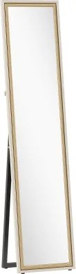 HOMCOM celozrcadlo 157x37 cm s dvoubarevným rámem, stojací zrcadlo, naklápěcí nebo zavěšitelné, bílá a přírodní