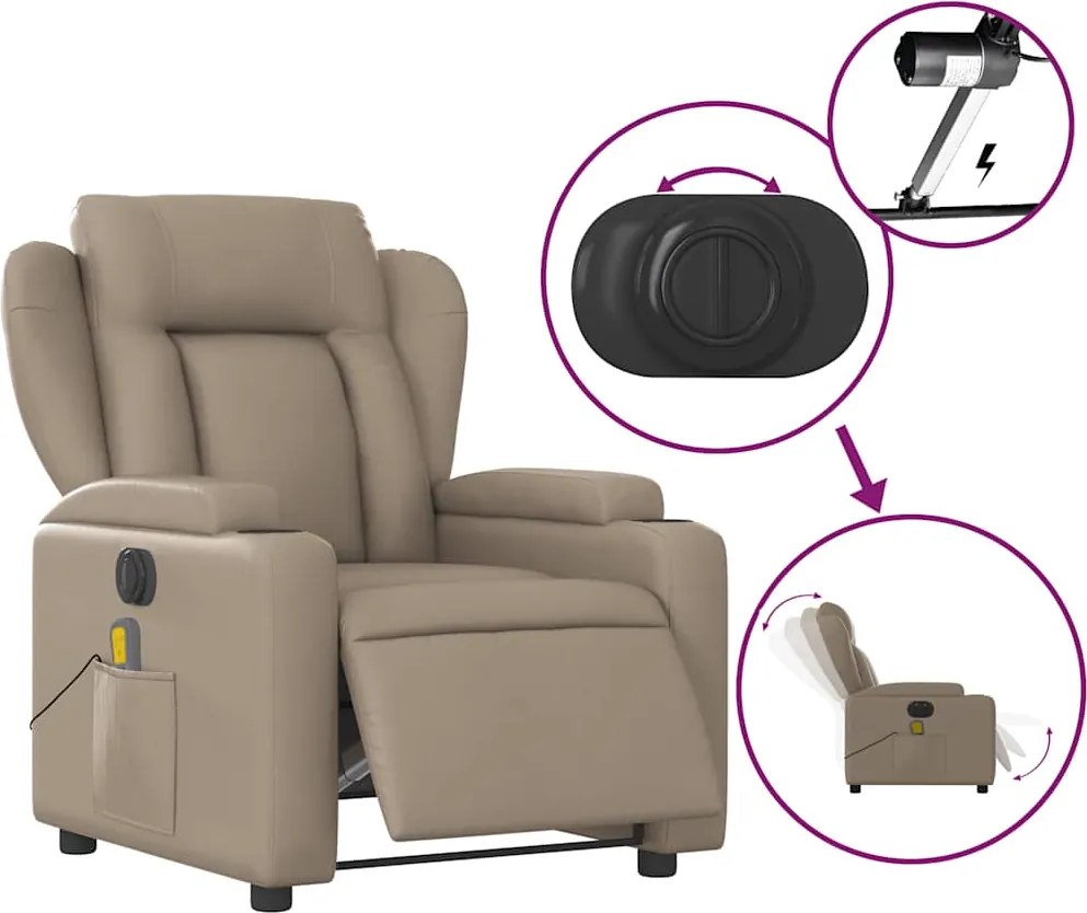 Elektrické masážní polohovací křeslo cappuccino umělá kůže 3204543