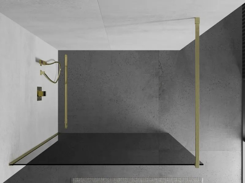 Mexen Kioto, sprchová zástěna Walk-In 130 x 200 cm, 8mm šedé sklo, zlatý matný profil, 800-130-101-55-40