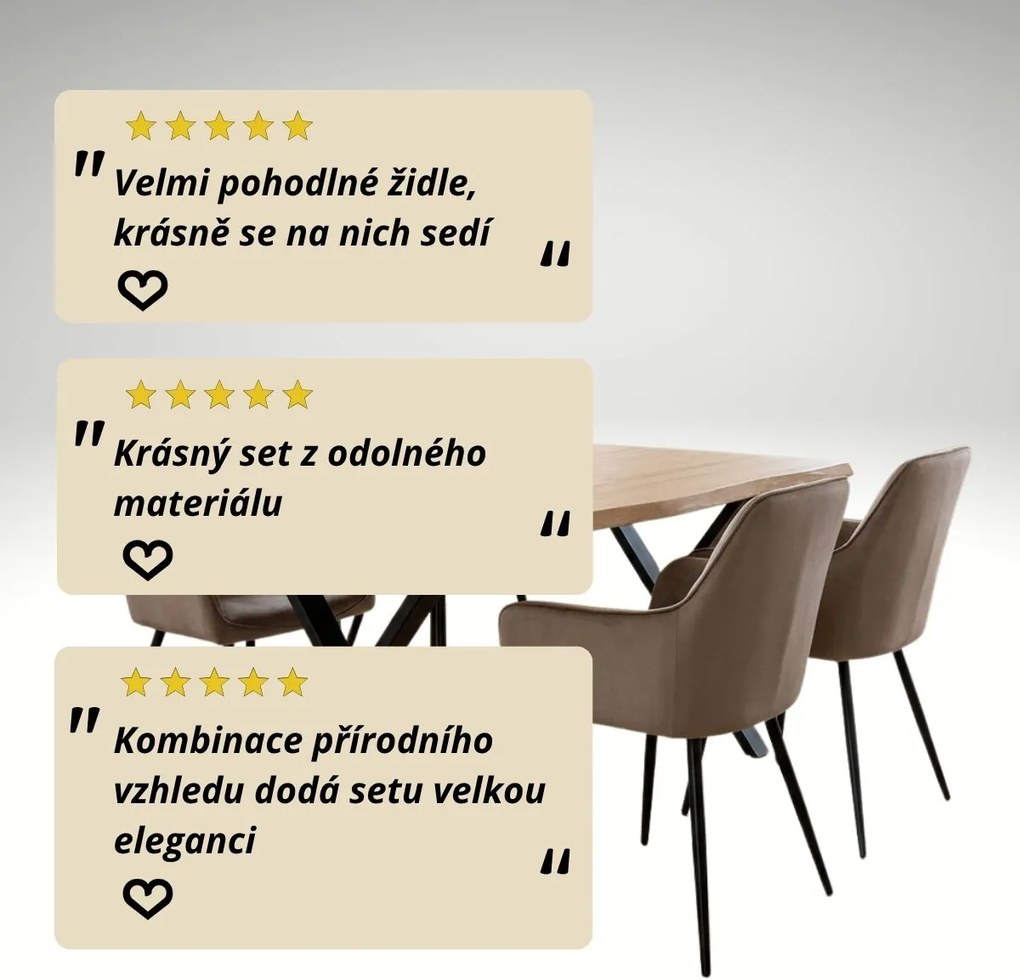 Vikio Jídelní set pro 4 osoby 160x90 cm soft dub noha X béžová židle s područkami VJS226-4CA