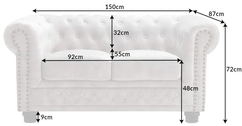 Designová dvousedačka Chesterfield 150 cm šampaňský samet - skladem