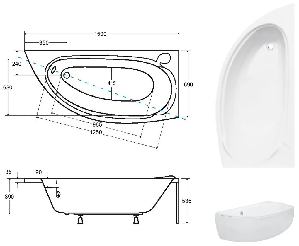 Besco Mini 150x70 akrylátová vana Délka vany: 150cm, Orientace: Levá