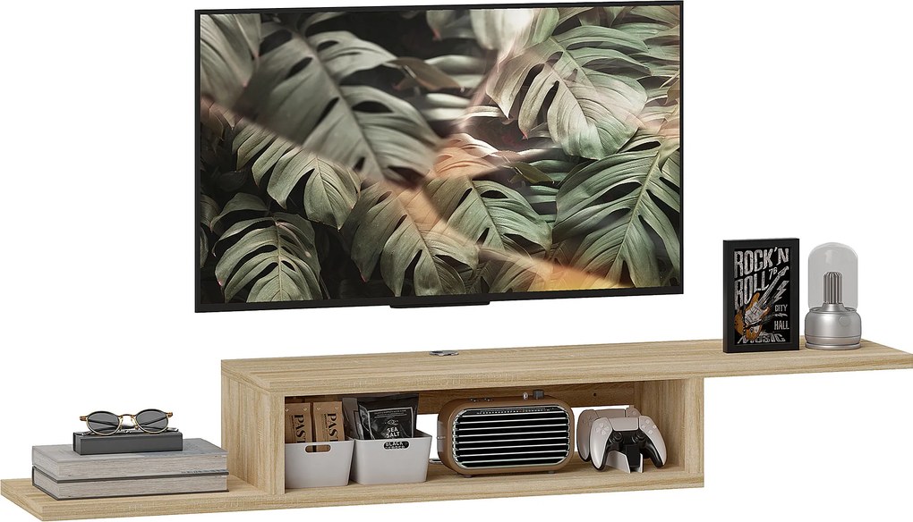 HOMCOM Floating Wall TV Stand se policí - Dub