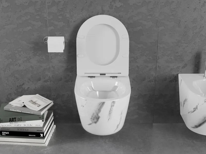 Mexen Lena WC mísa Rimless se sedátkem slim s pomalým zavíráním, duroplast, bílý kámen - 30224092