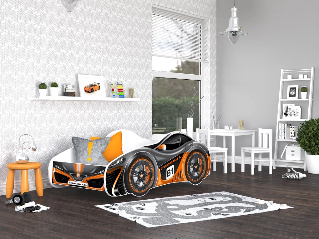 Svět pokojů Dětská postel auto 140 - oranžové Matrace: Ne