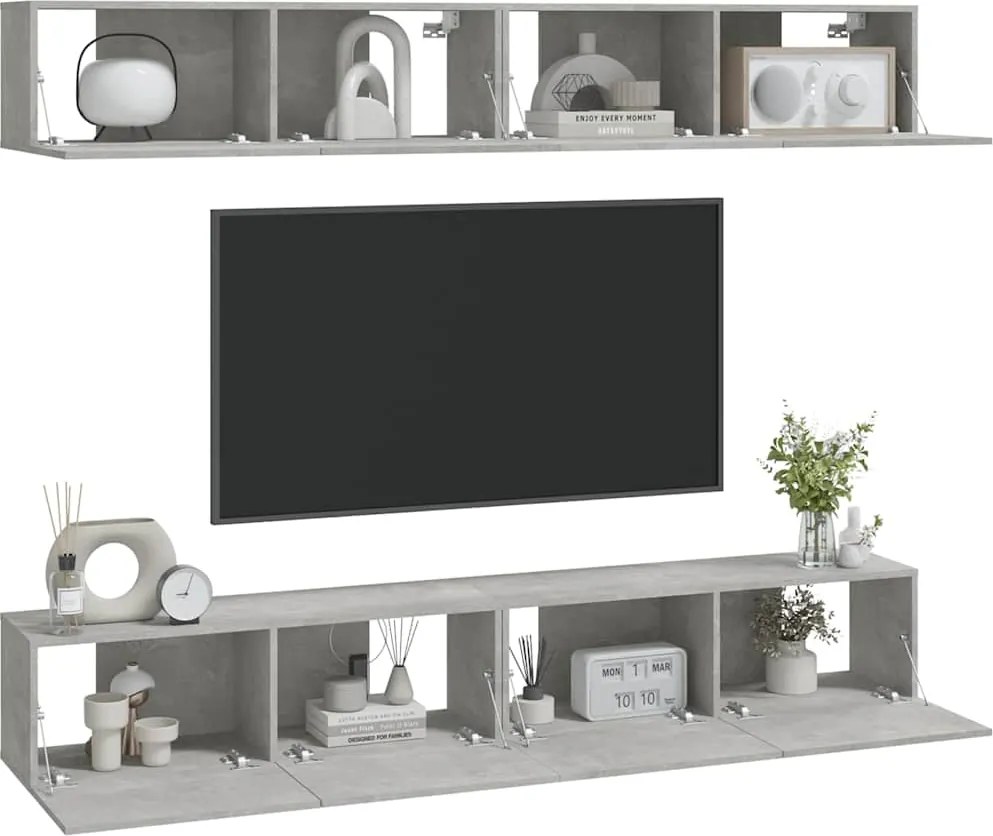 Nástěnné TV skříňky 4 ks betonově šedé 100 x 30 x 30 cm 3114193