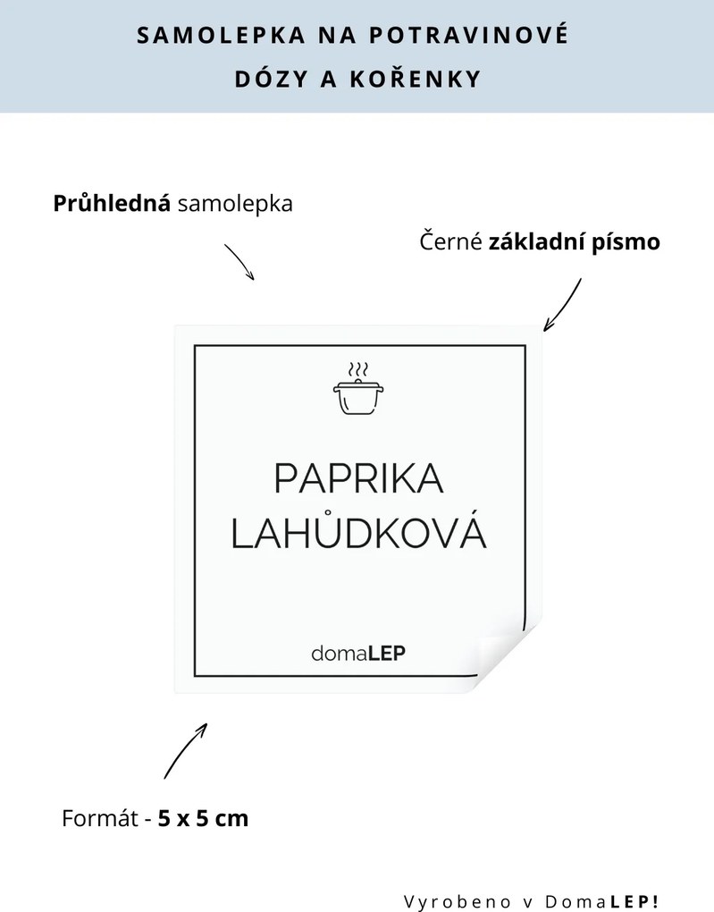 Samolepka na kořenky PAPRIKA LAHŮDKOVÁ průhledná 5 × 5 cm základní písmo