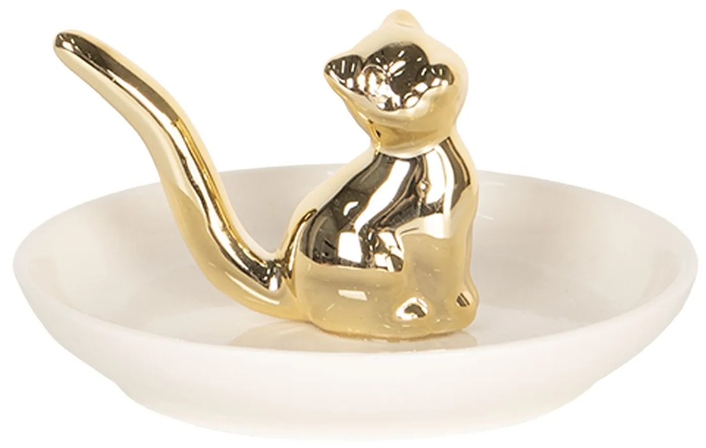 Dekorační talířek se zlatou kočičkou - Ø 10 cm