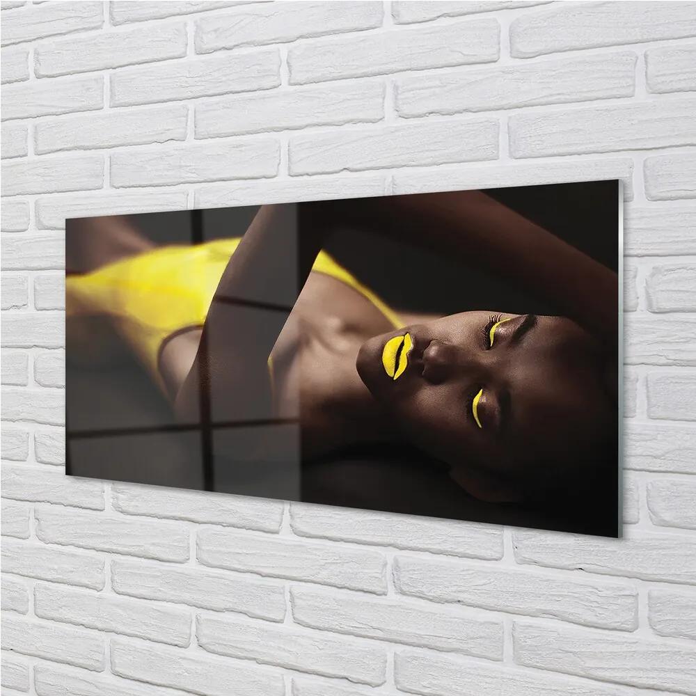 Obraz na skle Žena žlutá ústa 125x50 cm