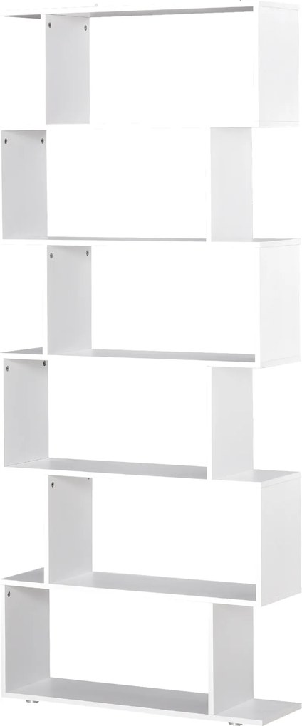 HOMCOM Knihovna s 6 policemi Dřevěná S Tvar 80x24x191 cm