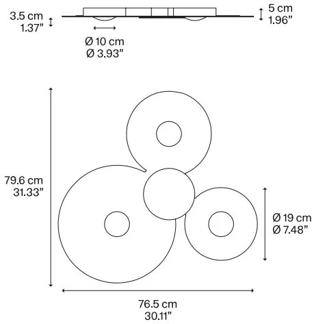 Lodes Bugia Triple Mega, stropní svítidlo, 3x15W LED 3000K, černá, délka 79cm