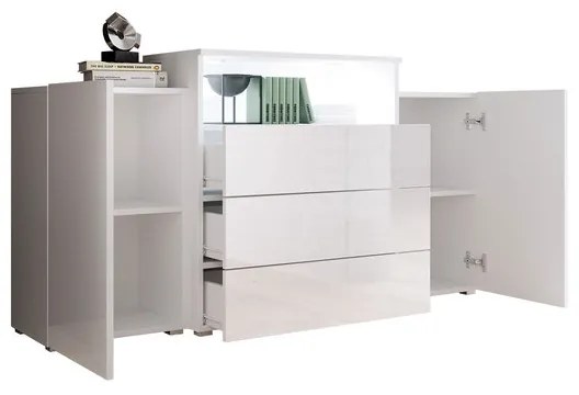 Kombinovaná komoda Layla III, Barva: matera / breslau kaštan, Osvětlení: osvětlení LED - bílé