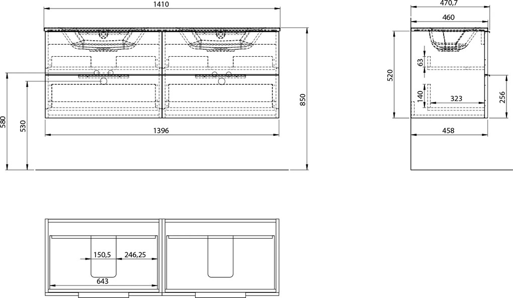 Sapho Cirasa koupelnová skříňka 141 x 54 x 46 cm bílá lesk CR141-3030-21