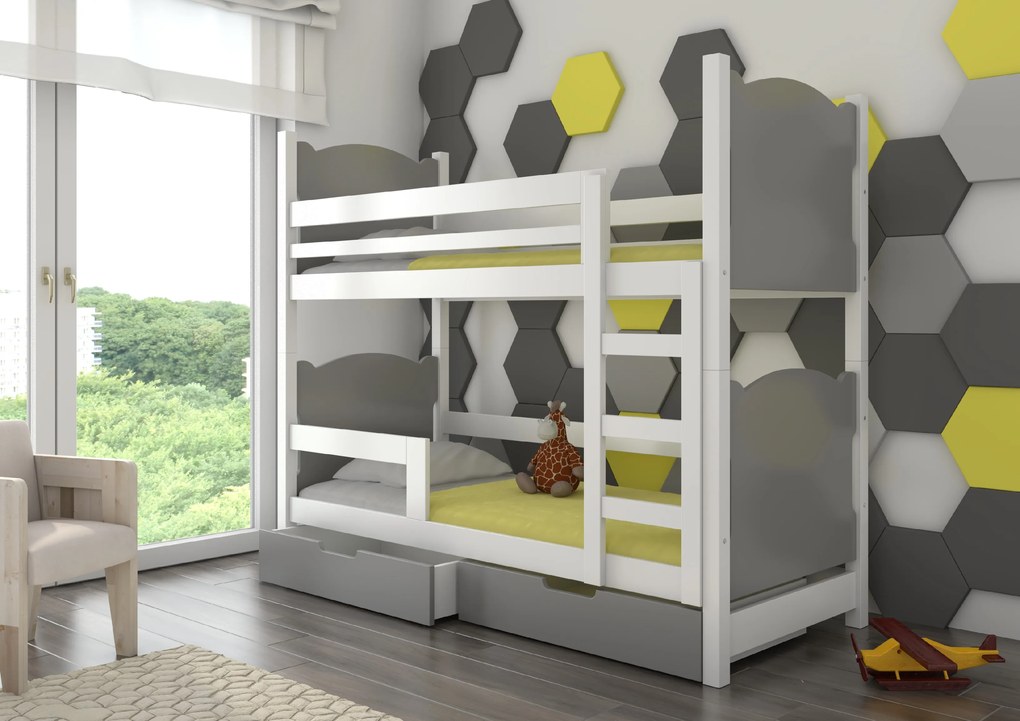 ADRK Furniture Patrová postel pro dvě osoby s matracemi MARABA CH-Mar-W+GRA-D042