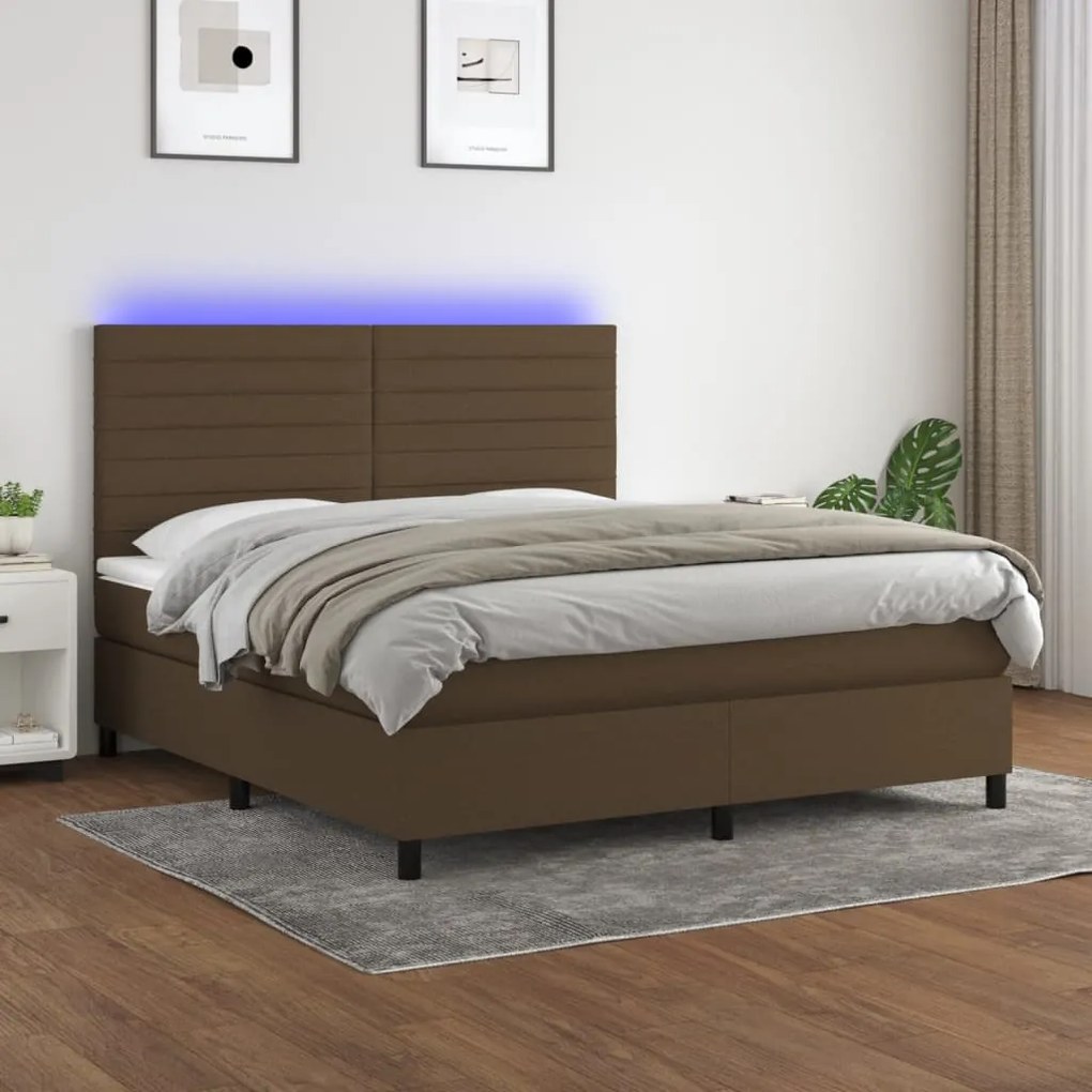 Box spring postel s matrací a LED tmavě hnědá 160x200 cm textil