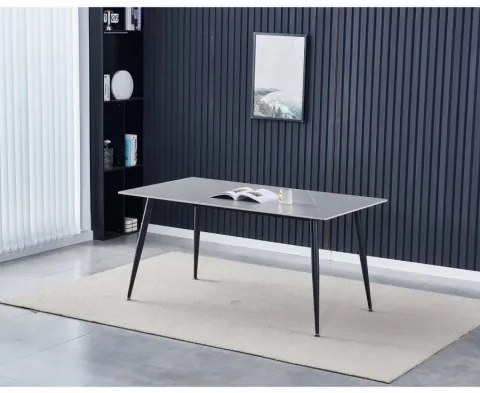 Jídelní stůl 160x90 x76 slinutý kámen matný mramor, černé kovové nohy HT-406M GREY