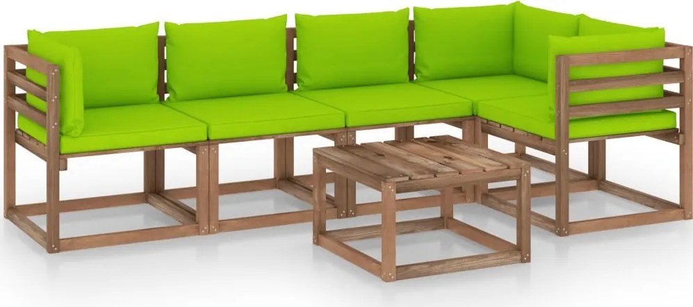 vidaXL 6dílná zahradní sedací souprava z palet s poduškami borovice [3067455] Barva: Zelená
