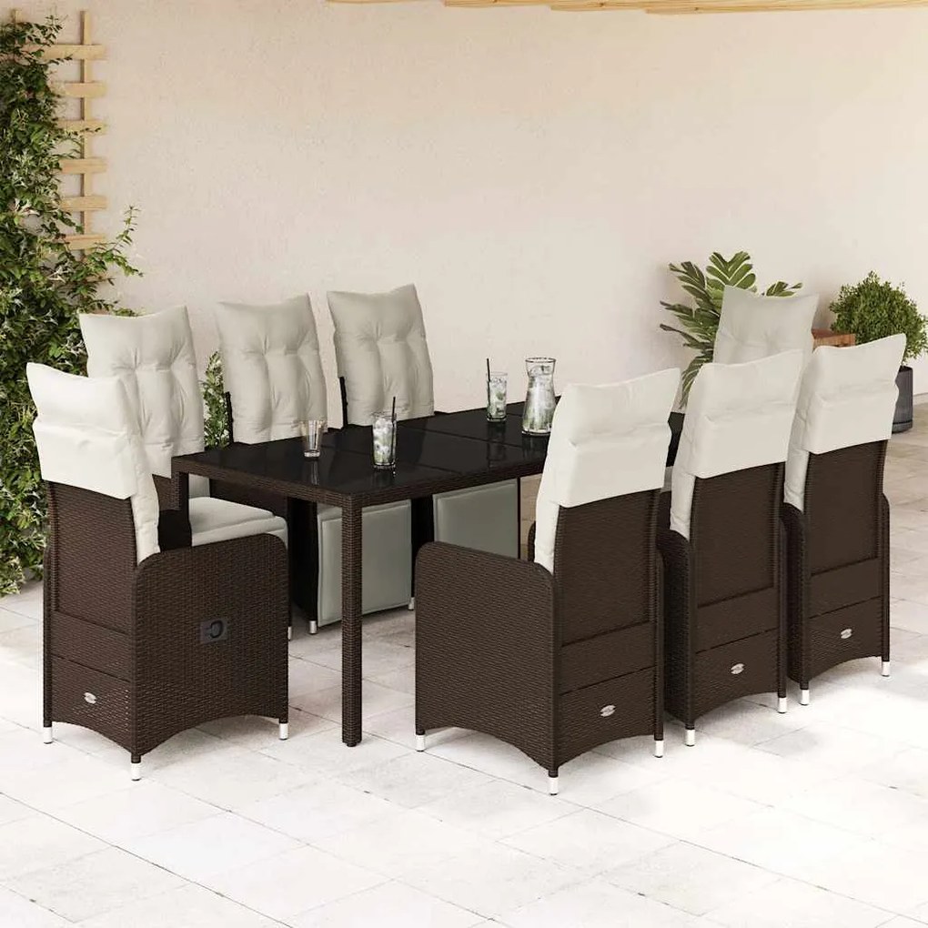 9dílný zahradní bistro set s poduškami hnědý polyratan 3277192