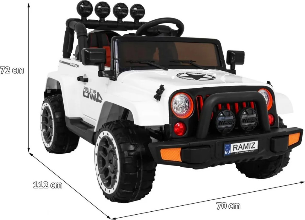 Ramiz Dětské terénní auto Full Time 4WD bílé na dálkové ovládání + pohon 4x4 + LED audio + úložný prostor