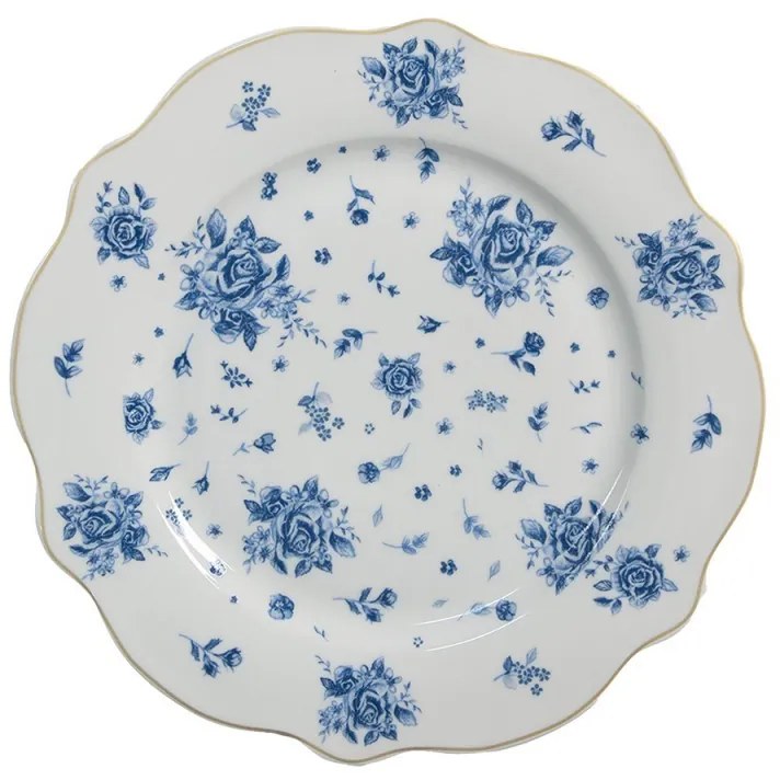 Bílý dezertní talíř s modrými růžičkami Blue Rose Blooming - Ø 20*2 cm
