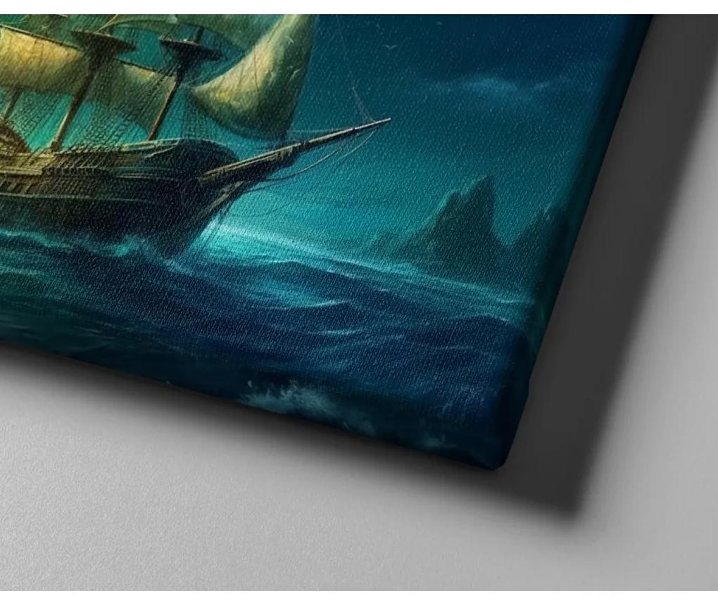 Obraz na plátně - Velká plachetnice na moři za úplňku FeelHappy.cz Velikost obrazu: 90 x 60 cm