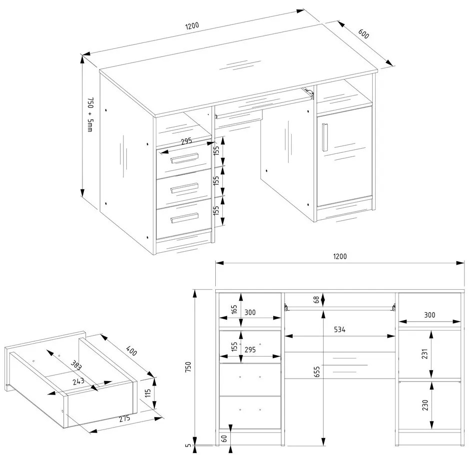 FALCO Psací stůl Delvin Odstín: Antracit/bílá