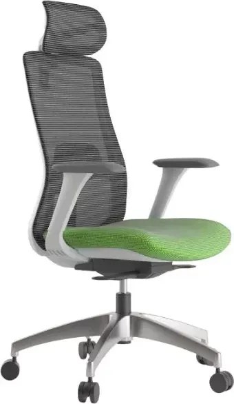 Kancelářská ergonomická židle WISDOM s podhlavníkem — síť, šedý plast, nosnost 150 kg, zelená Mercury star