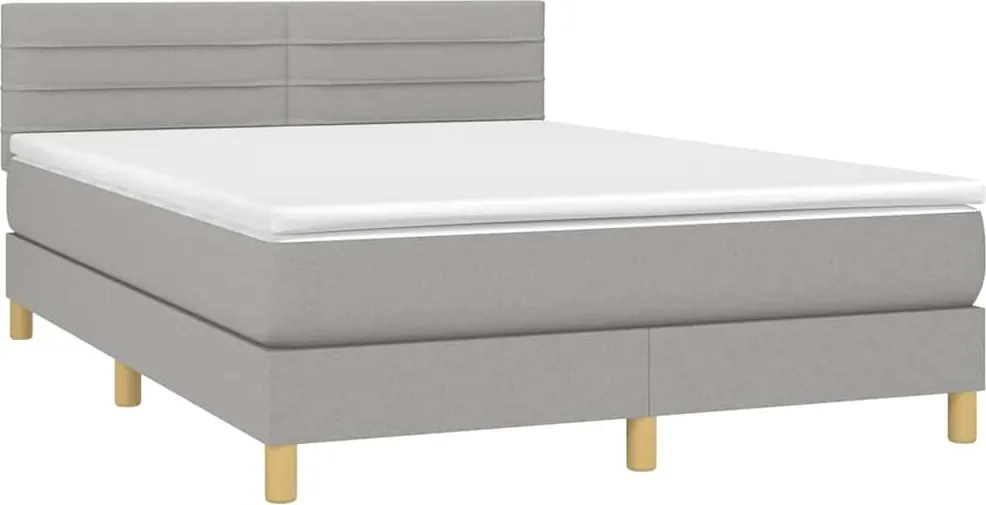 Box spring postel s matrací a LED světle šedá 140x200 cm textil 3133797