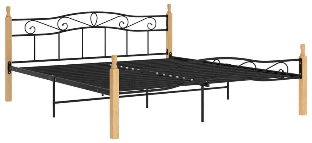 Rám postele černý kov a masivní dubové dřevo 180 x 200 cm,  324916 HangarStore.cz