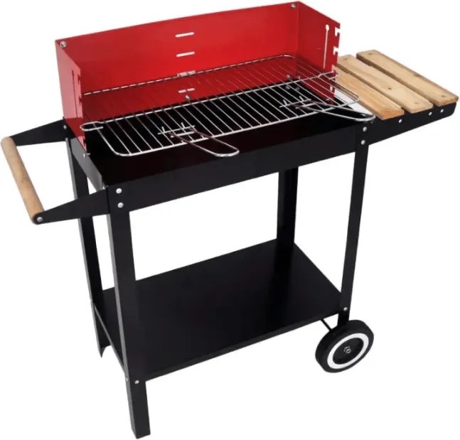 Zahradní gril na dřevěné uhlí BBQ 87x35 cm, černý/červený