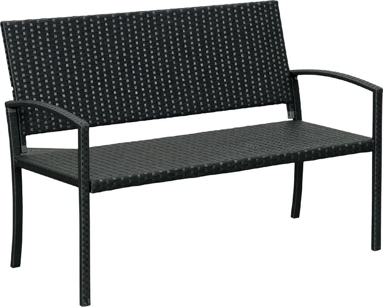 Outsunny polyratanová zahradní lavička 2místná lavička s ocelovým rámem a proutím černá Š122 x H60 x V87cm pro zahradu a terasu | Aosom.de