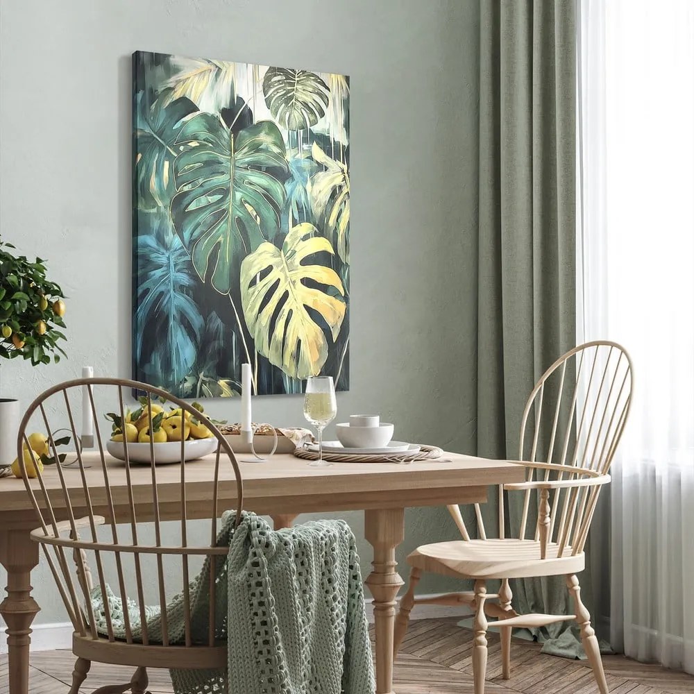 Obraz s ručně malovanými prvky na plátně 70x100 cm Monstera – Styler