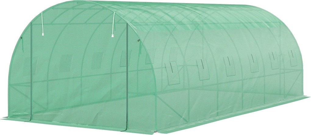 Skleník Outsunny 300x600x200cm - Plachtový skleník s dveřmi, 12 okny, pozinkovaná ocelová tunelová folie, 170 g/m² PE, stabilní rostlinný tunel, sklen