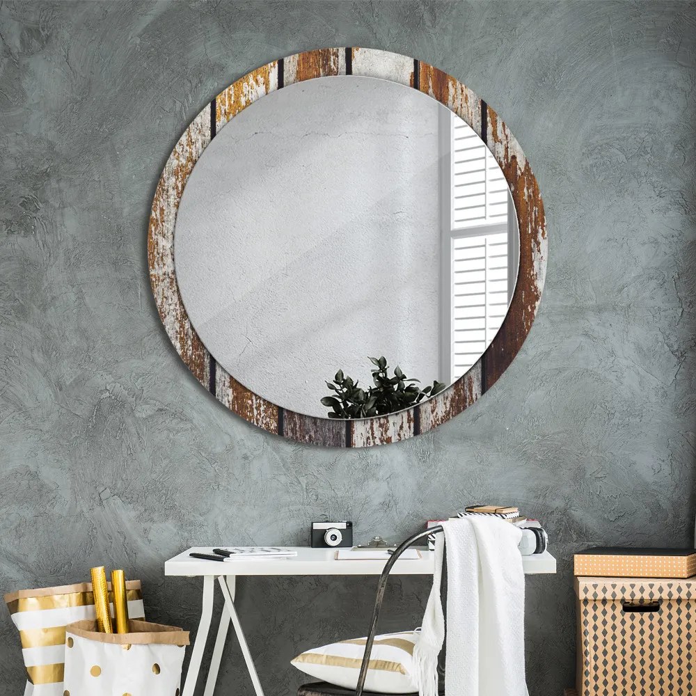 Kulaté dekorativní zrcadlo Vintage tmavé dřevo fi 100 cm