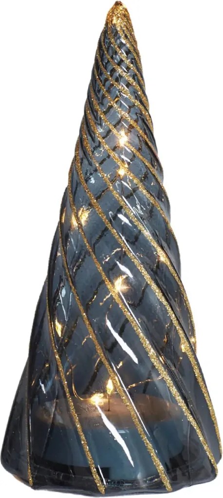 LED svítící stromeček, skleněný, černý, 19 cm