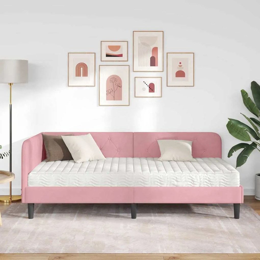 Rohový rám postele Růžová 100 x 200 cm samet 3394167