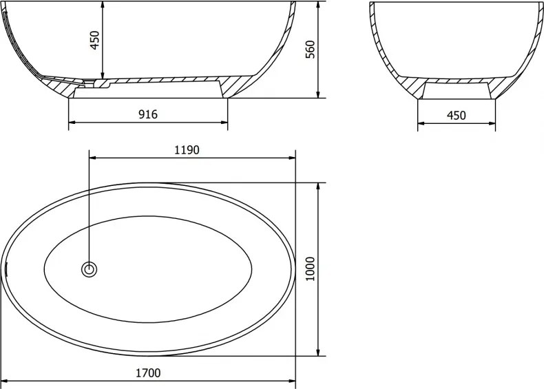 Mexen Prato, volně stojící vana z konglomerátu 170 x 100 cm, bílá matná, 57251701000