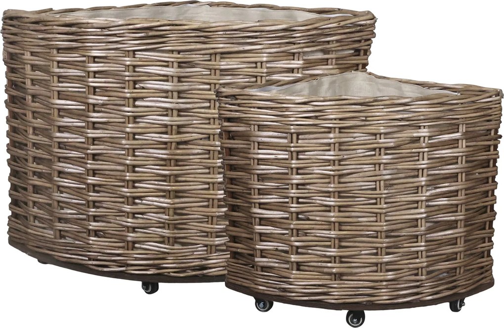 Sada 2ks hnědých rohových košů French Basket Nature s kolečky – 62*62*55/ 47*47*45 cm