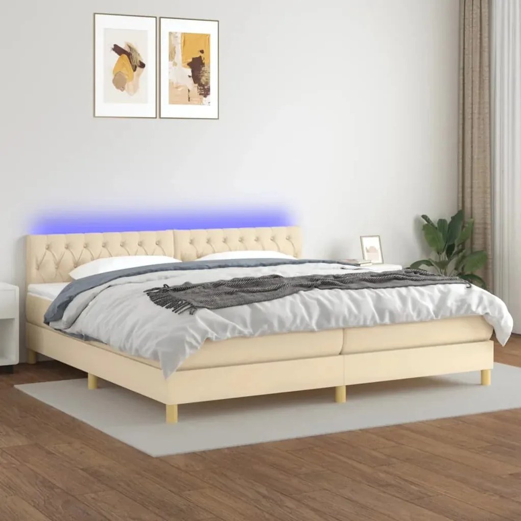 Box Spring Postel S Matrací A Led Textil Krémová Prošívaný design 200 x 2