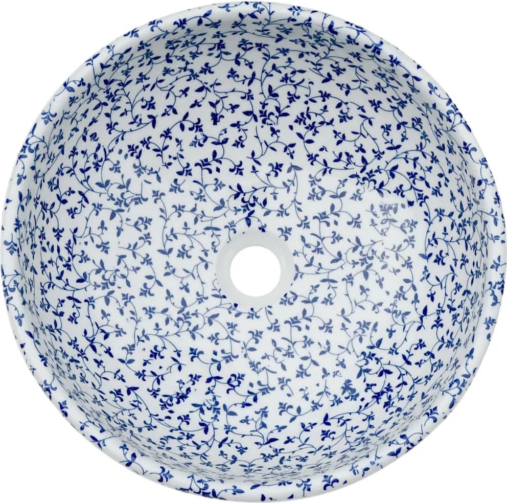 Umyvadlo na desku bílé a modré kulaté Φ 41 x 14 cm keramika 155050