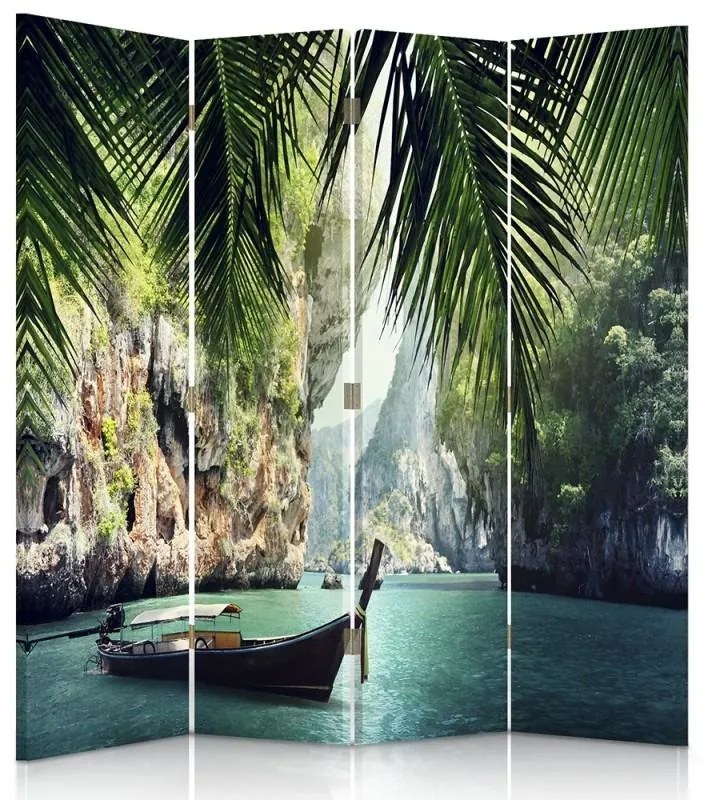 Paraván - Boat In The Tropics | čtyřdílný | oboustranný 145x150 cm