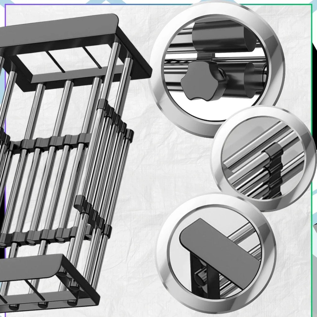 Camerazar Posuvná police do dřezu, odkapávač na nádobí, organizér na ovoce a zeleninu, černá