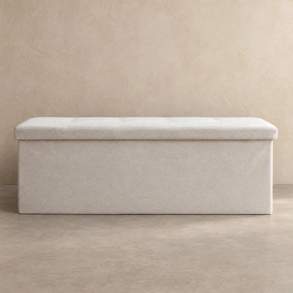 Puf s úložným prostorem, obdélníkový, skládací, 110 × 38 × 38 cm, béžový